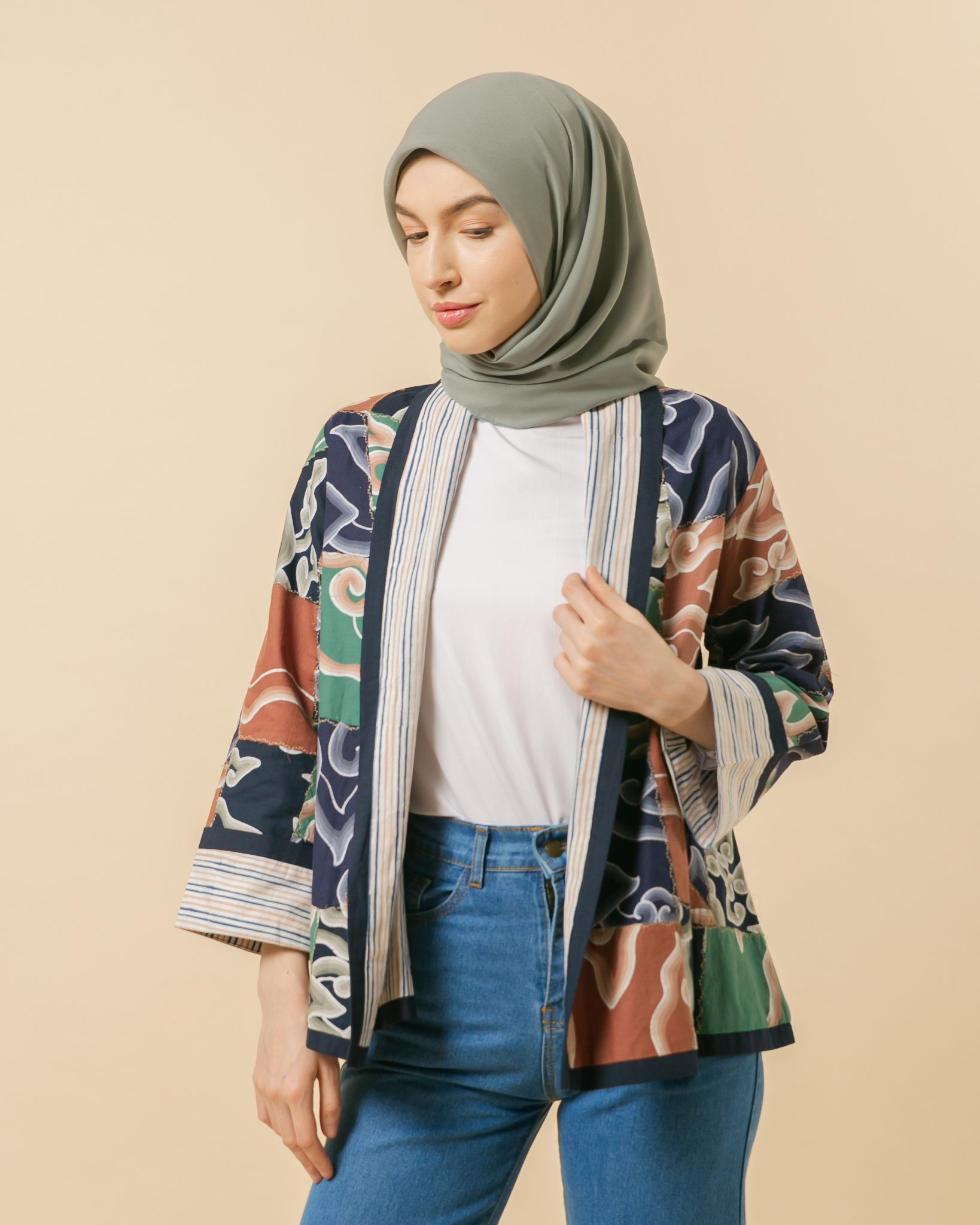 Jual Outer Batik Bolero Perca - Biru
