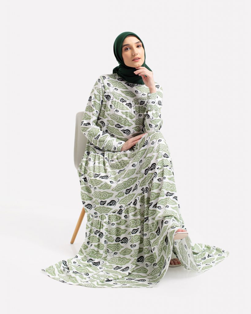 Jual Gamis Susun Rayon Batik Mega Mendung - Hijau | Batik Salma
