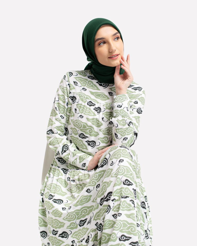 Jual Gamis Susun Rayon Batik Mega Mendung - Hijau | Batik Salma