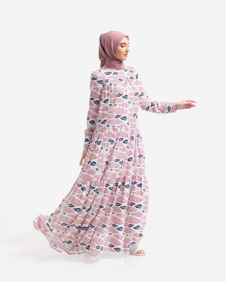 Gamis Susun Rayon Batik Mega Mendung - Pink | Batik Salma