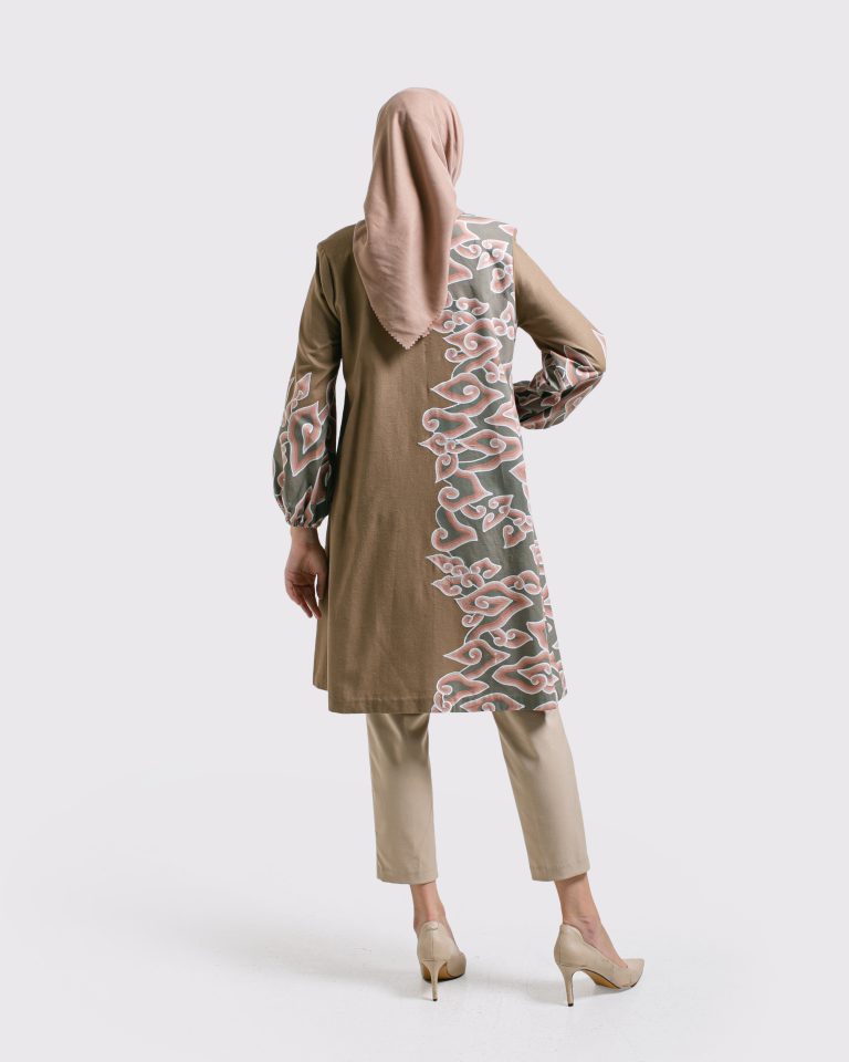 Jual Dress Aplikasi Batik Mega Mendung - Cokelat | Batik Salma