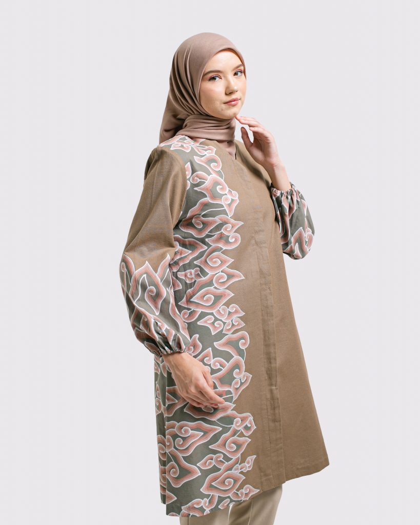 Jual Dress Aplikasi Batik Mega Mendung - Cokelat | Batik Salma