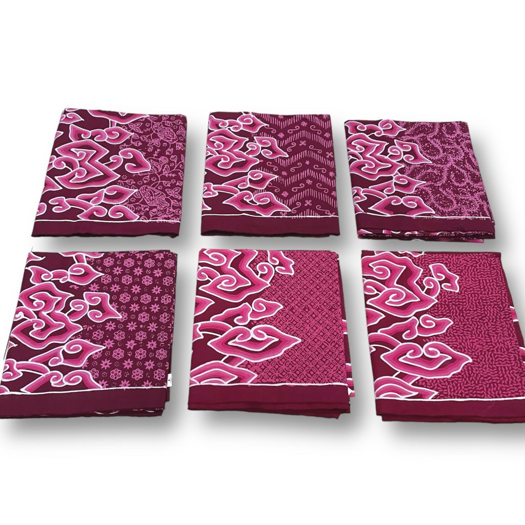 Jual Kain Batik Tulis Warna Maroon Mega Mendung Kombinasi