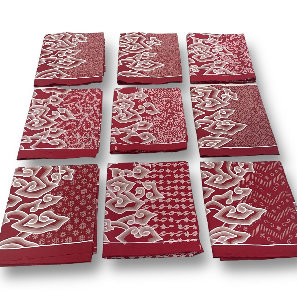 Jual Kain Batik Tulis Warna Merah Mega Mendung Kombinasi | Batik Salma